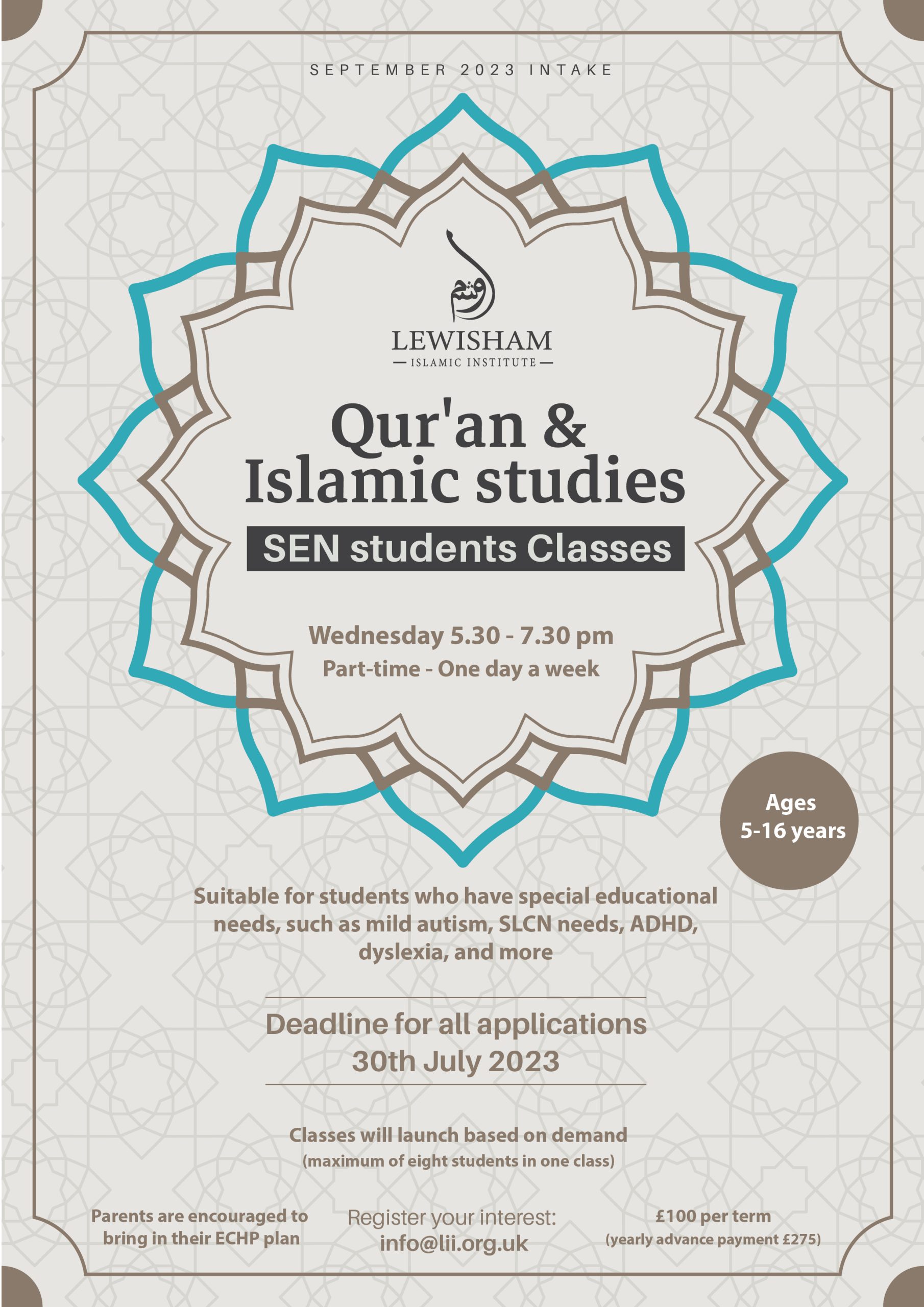New LII Classes starting this September - Lewisham Islamic Centre