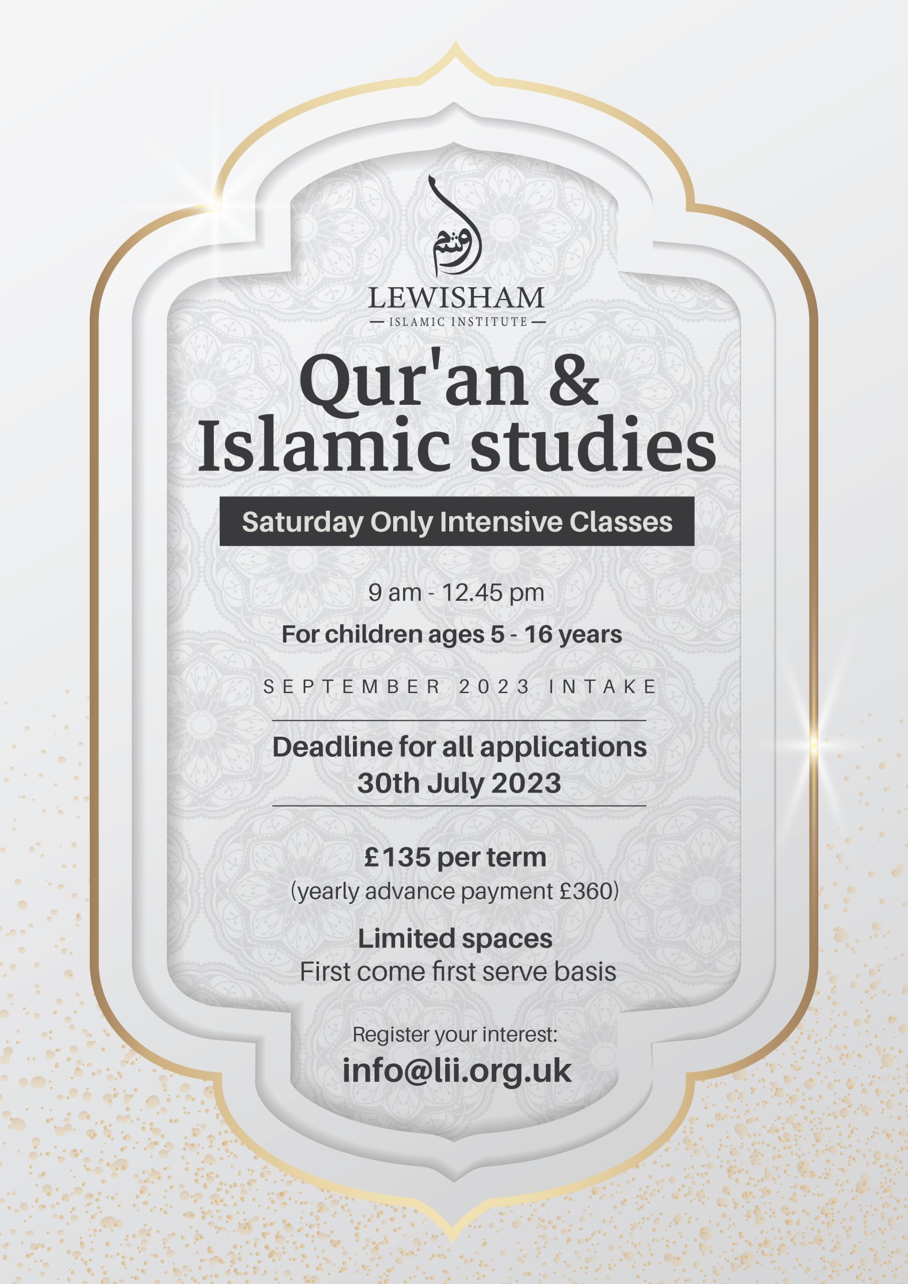 New LII Classes starting this September - Lewisham Islamic Centre